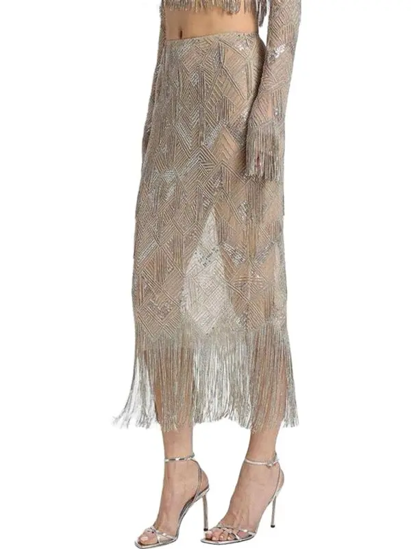 Lapointe Geometric Fringe-trim Midi Skirt - Silver