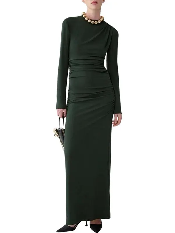 Carolina Herrera Ruched Long-sleeve Maxi Dress - Forest Gre