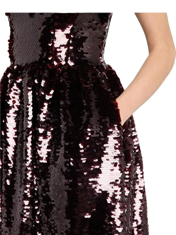 Simone Rocha Gathered Sleeve Bow Sequined Fit-and-flare Midi Dress - Deep Red