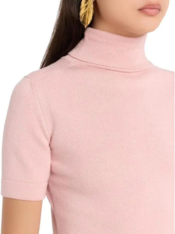 Oscar De La Renta Turtleneck Short-sleeve Wool Sweater - Blush