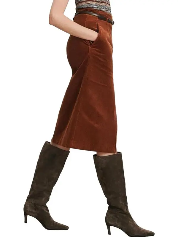 Veronica Beard Alexie Corduroy Midi Skirt - Rust