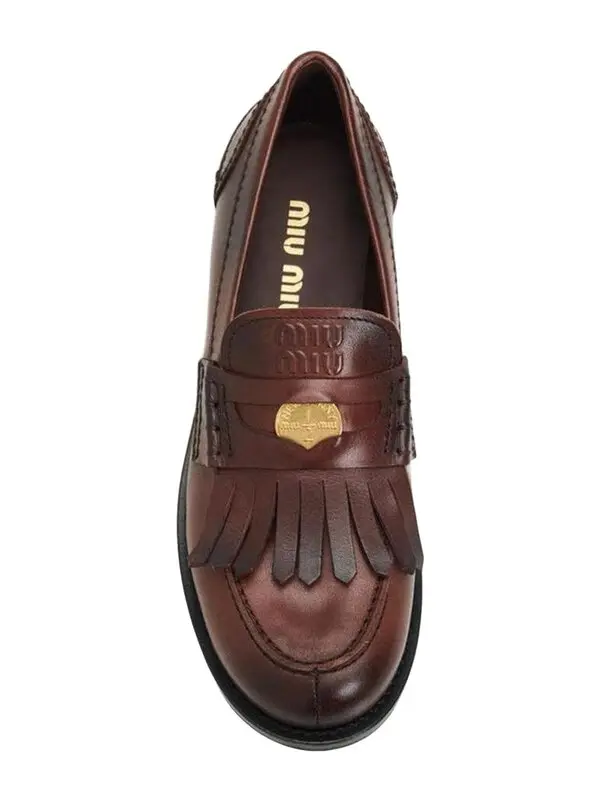 Miu Miu Fringed Leather Penny Loafers - Caffe