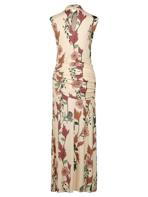 Johanna Ortiz Hibiscus Compass Crisscross Ruched Ankle Dress - Ecru Multi