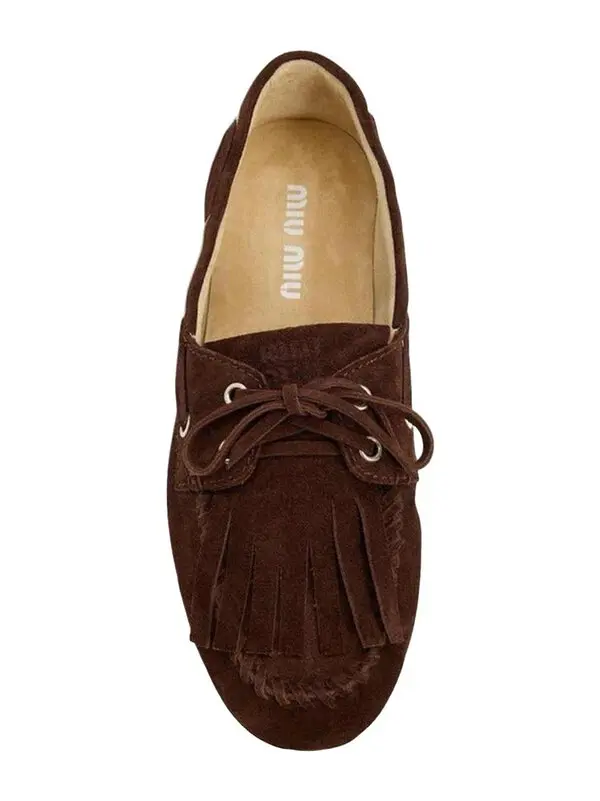 Miu Miu Fringe Suede Moccasin Loafers - Moro