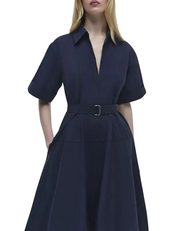 Simkhai Deanna Short-sleeve Belted Midi Dress - Midnight