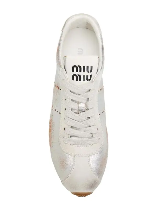 Miu Miu Metallic Leather Low-top Sneakers - Argento
