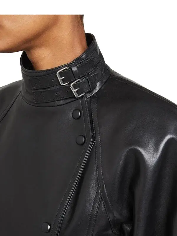 Balmain Leather Fitted Peplum Jacket - Noir