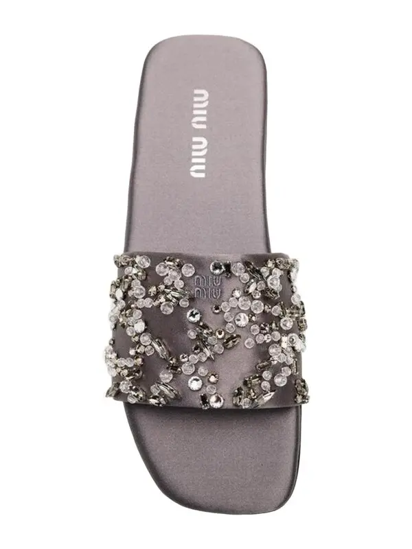 Miu Miu Embellished Satin Slide Sandals - Ferro