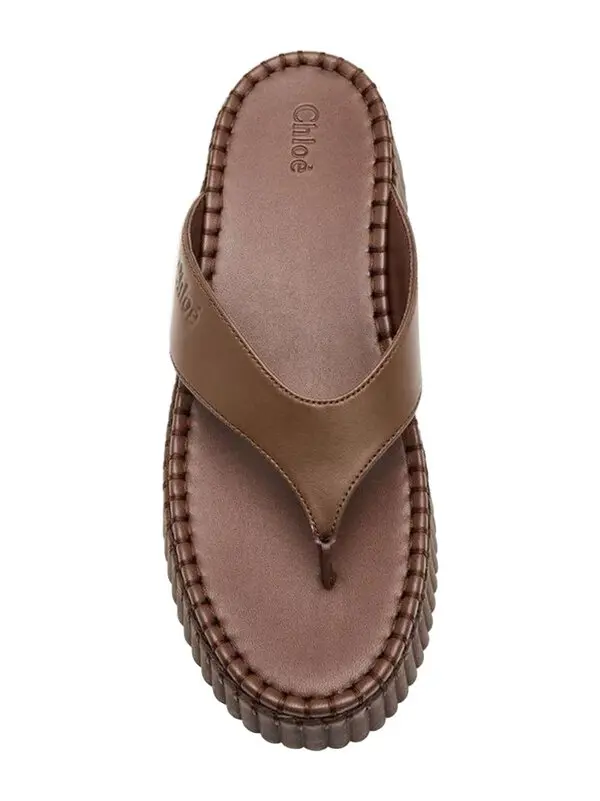 Chloé 75mm Nama Platform Leather Thong Sandals - Sharp Brown