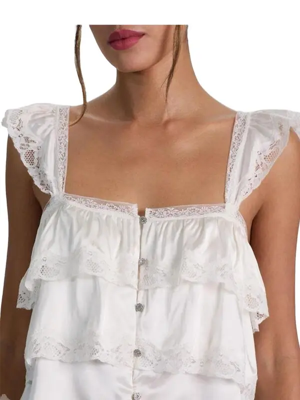 Alice + Olivia Sylvie Tiered Lace Crop Top - Vanilla