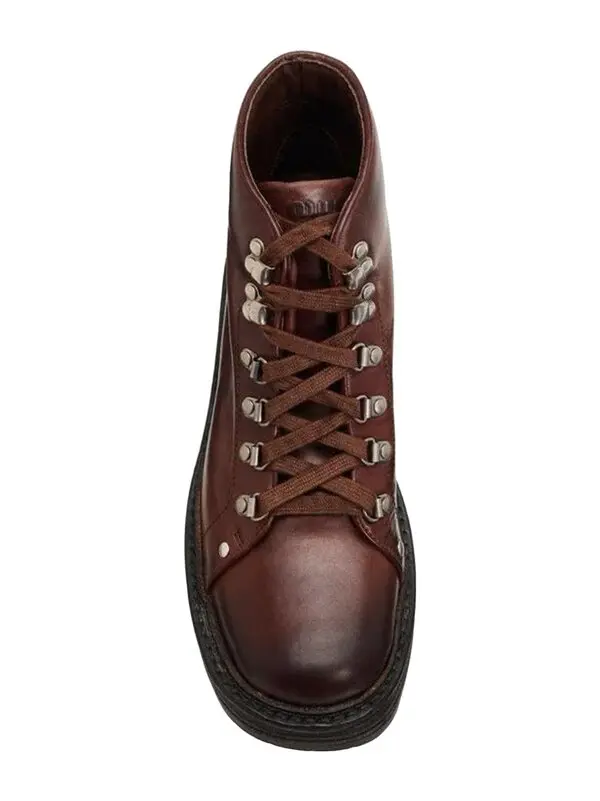 Miu Miu 40mm Lace-up Leather Combat Boots - Caffe