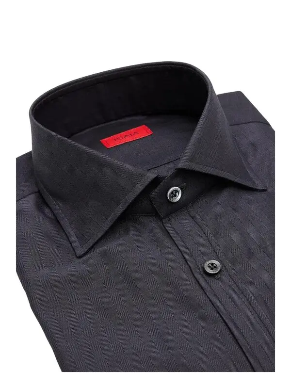 Isaia Apos;s Cotton Micro-herringbone Dress Shirt - Gray