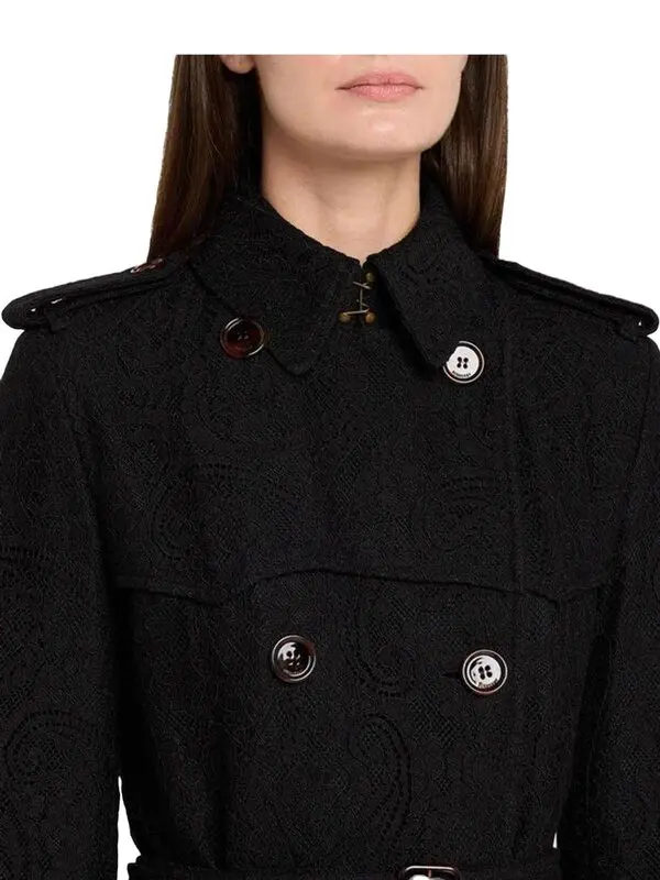 Burberry Foxfield Lace Double-breasted Short Trench Jacket - Black