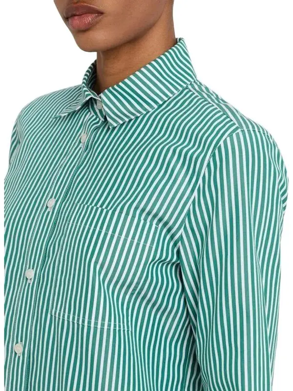 Lafayette 148 New York Striped Button-front Cotton Shirt - Grass Mult