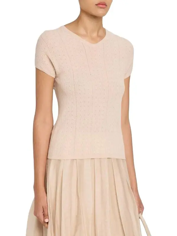 Vince Pointelle Wool T-shirt - Blush Cloud