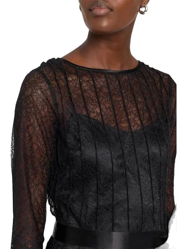 Rickie Freeman For Teri Jon Pintuck Laced Cocktail Dress - Black