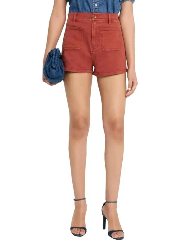 Veronica Beard Elijah Denim Patch Pocket Shorts - Rust