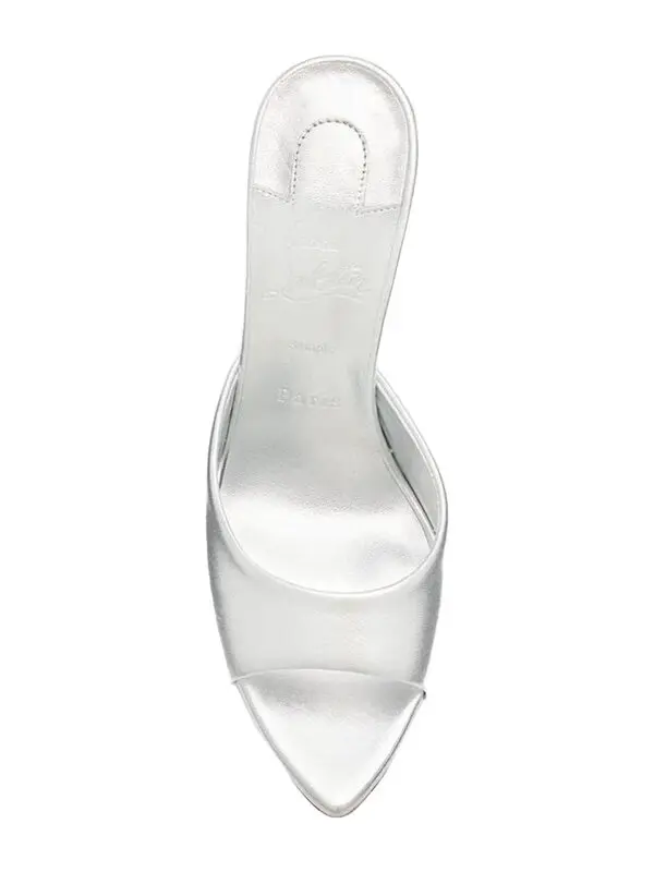 CHRISTIAN LOUBOUTIN 100mm Miss Z Metallic Leather Mule Sandals - Silver