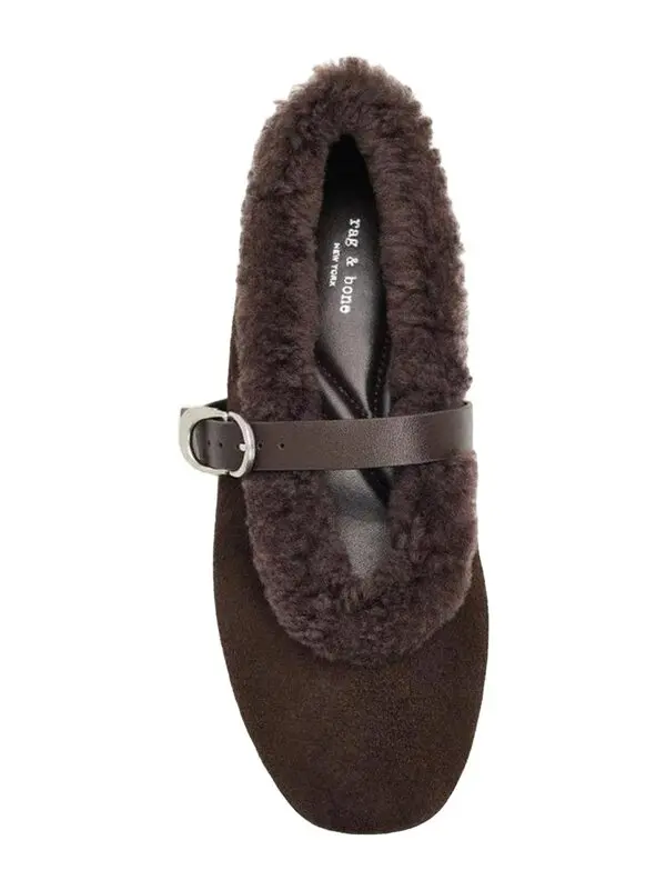 Rag & Bone Spire Shearling-lined Suede Mary Jane Ballerina Flats - Dark Choco