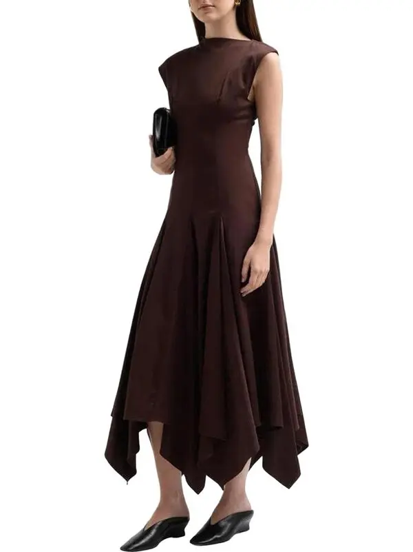 Black Halo Eloidie Asymmetric Midi Dress - Sable