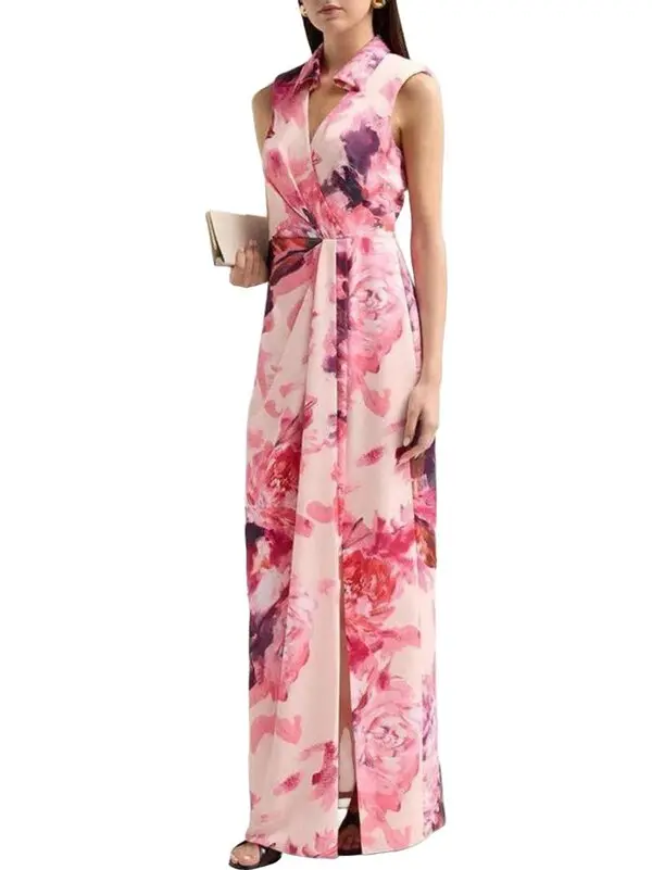Aidan Mattox Floral Sateen A-line Maxi Dress - Pink Multi