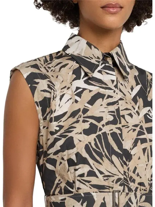 Brunello Cucinelli Sleeveless Herbarium-print Cotton Belted Mini Shirtdress - Gray