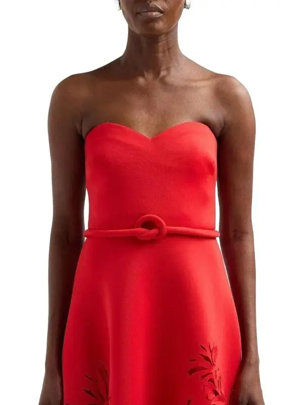 Badgley Mischka Cutout Strapless Sweetheart Midi Dress - Red