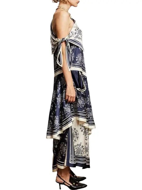 ALEMAIS Banderra Silk Scarf Asymmetric Dress - Ink