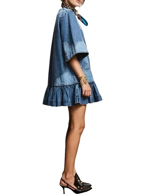 ALEMAIS Jesse Studded Denim Mini Dress - Blue