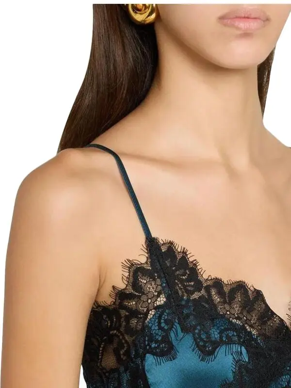 Cinq À Sept Lace-trim Satin Top - Stormwater
