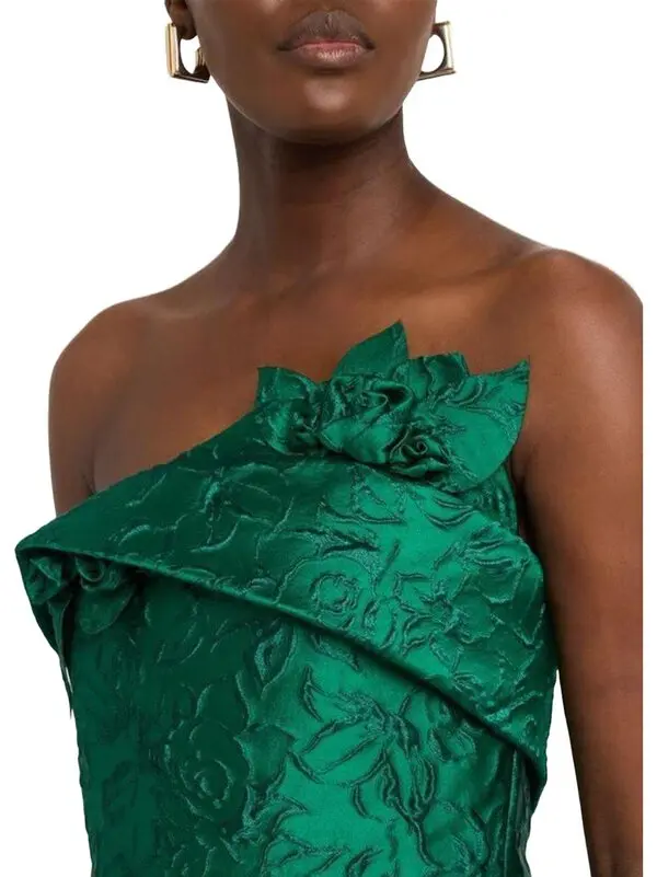 Badgley Mischka Strapless Floral Jacquard Trumpet Gown - Emerald