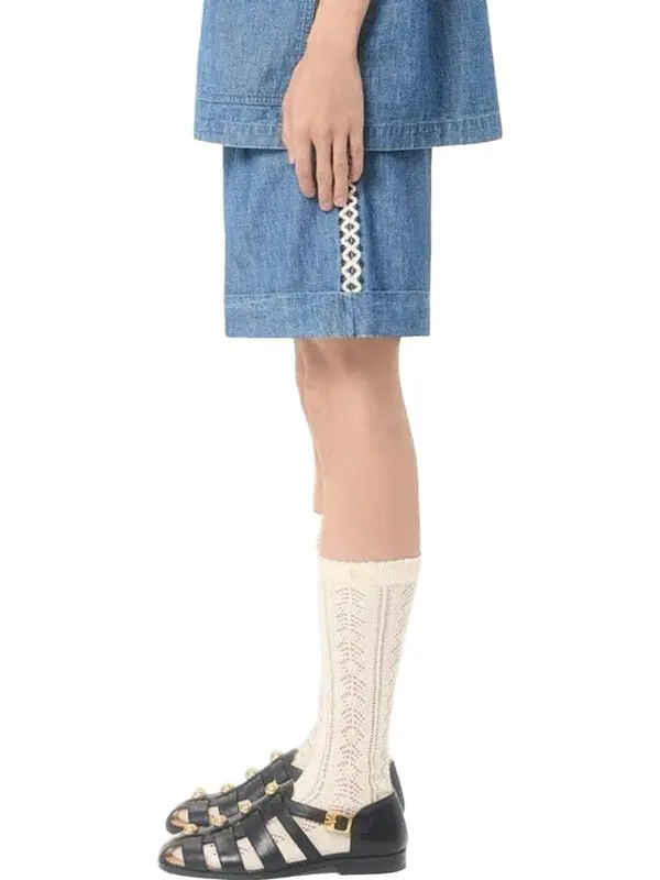 Valentino Garavani Apos;s Crochet-trim Denim Shorts - Medium Blu