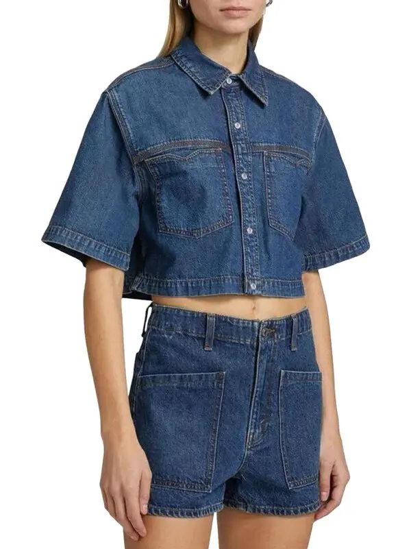RE/DONE Denim Oversized Crop Shirt - Rustic Ind