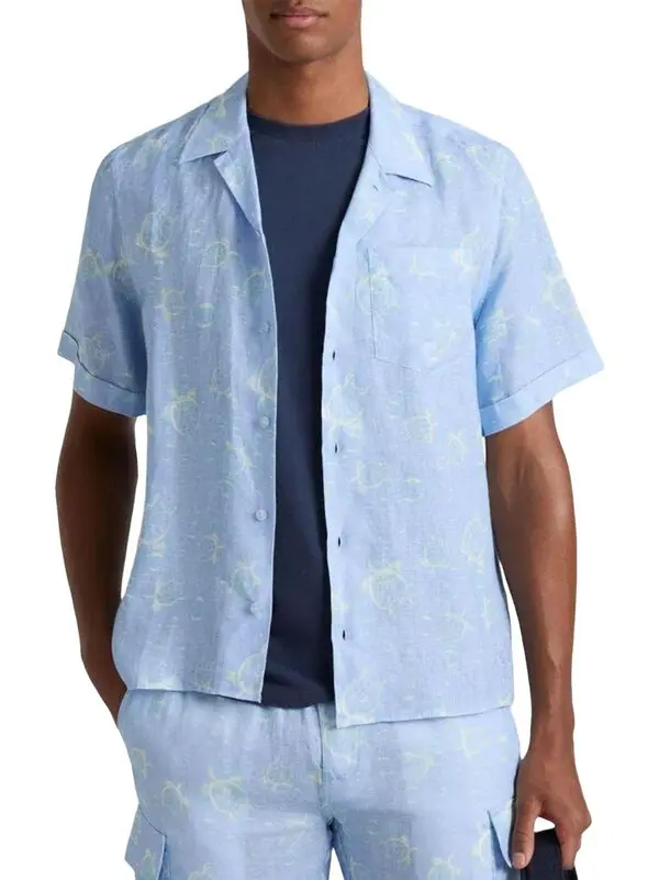 Vilebrequin Apos;s Bubble Turtles Linen Short-sleeve Shirt - Cloudy