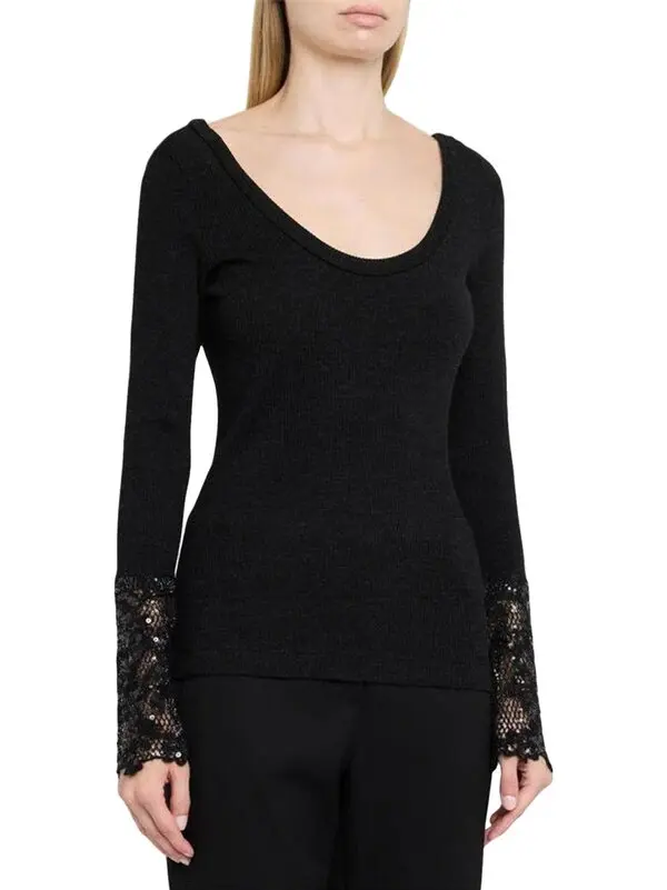 Brunello Cucinelli Shimmering Cuff Wool Jersey Long-sleeve Top - C070