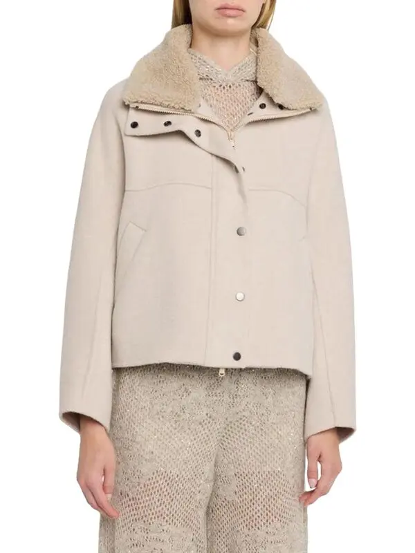 Brunello Cucinelli Wool-cashmere Coat With Lamb Shearling Collar - C042