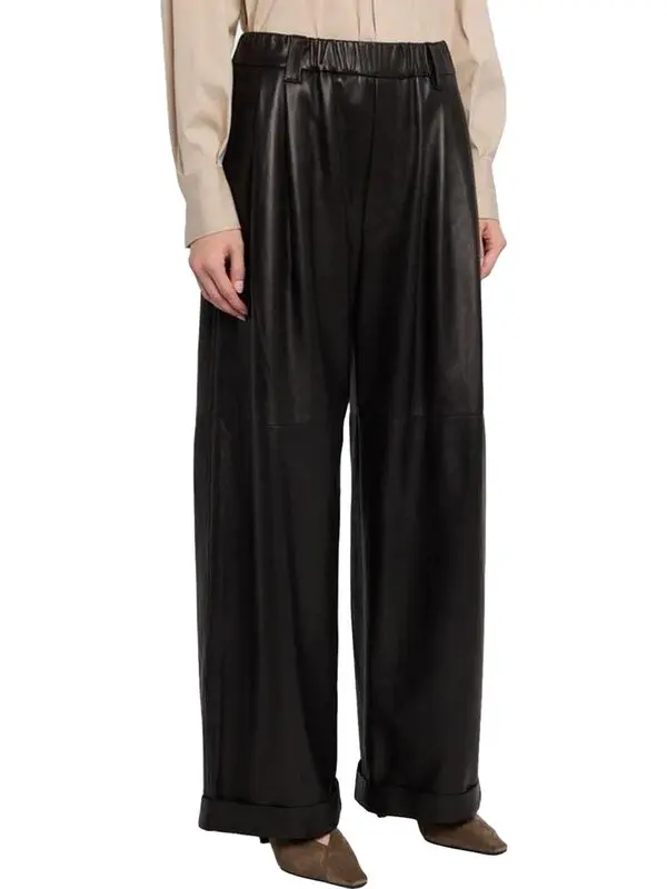 Brunello Cucinelli Glove Leather Wide-leg Pants - C101