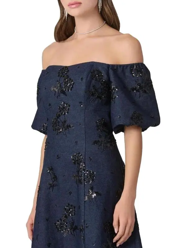 Shoshanna Mona Sequined Denim Off-the-shoulder Dress - Denim/jet