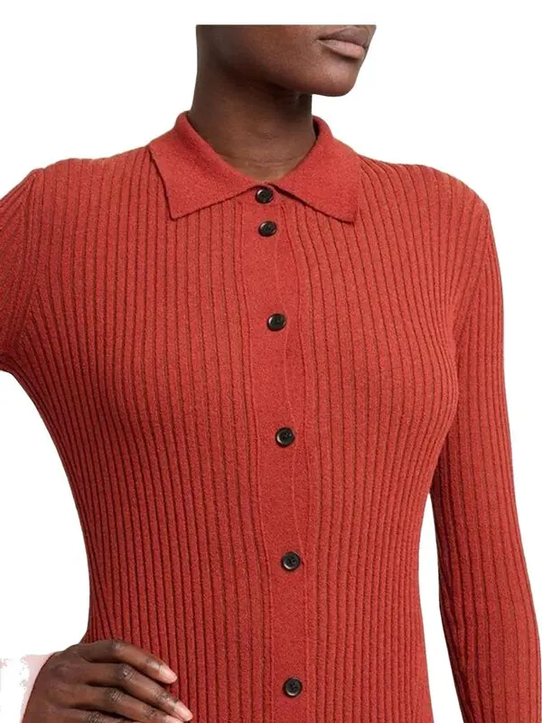Proenza Schouler Rosario Wool Rib Drop-waist Button-front Midi Dress - Rust