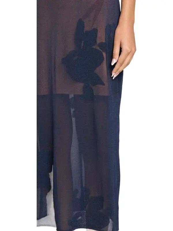 JASON WU Sleeveless Floral Sheer Knit Backless Midi Dress - Deep Navy