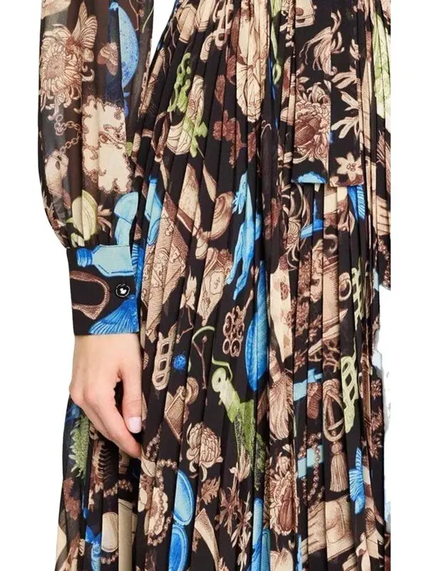 JASON WU Tie-neck Pleated Chiffon Long-sleeve Midi Dress - Black Multi