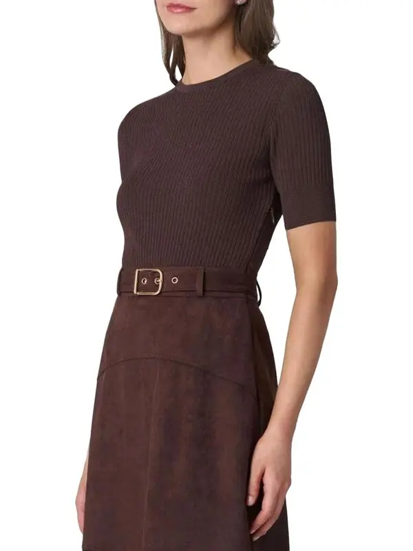 Shoshanna Mimi A-line Mixed Media Midi Dress - Chocolate