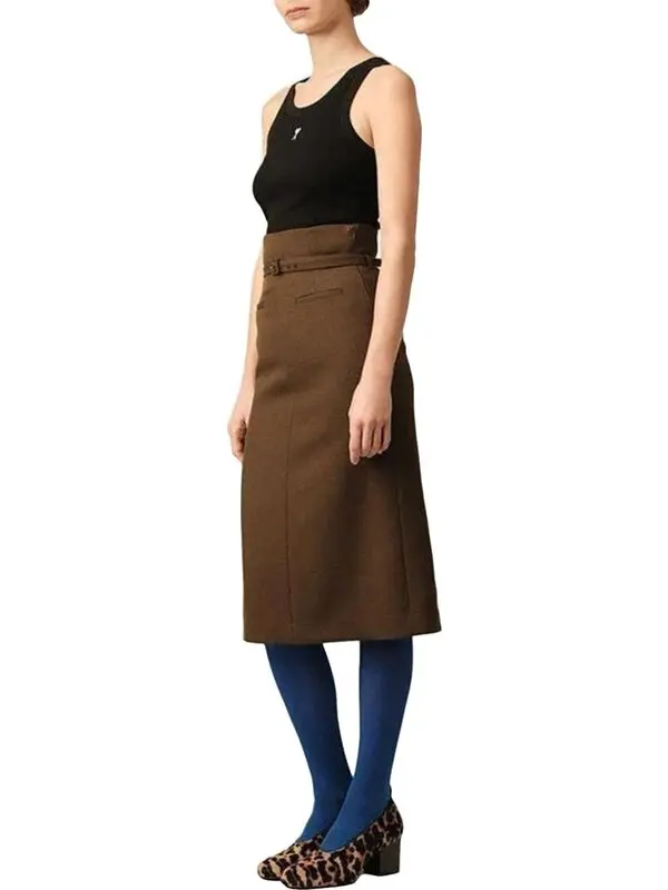 AMI Paris High-waist Belted Wool Gabardine Midi Pencil Skirt - Gris Carbone