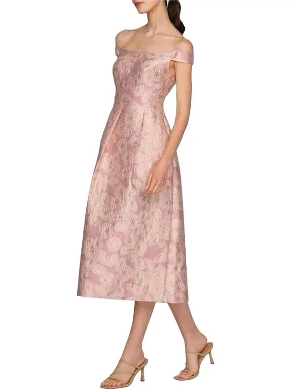 KAY UNGER Alina Floral Jacquard Tea-length Cocktail Dress - Pink Multi