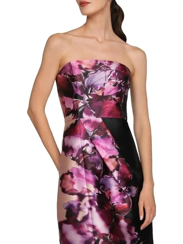 KAY UNGER Alana Floral Mikado Column Gown - Black Multi