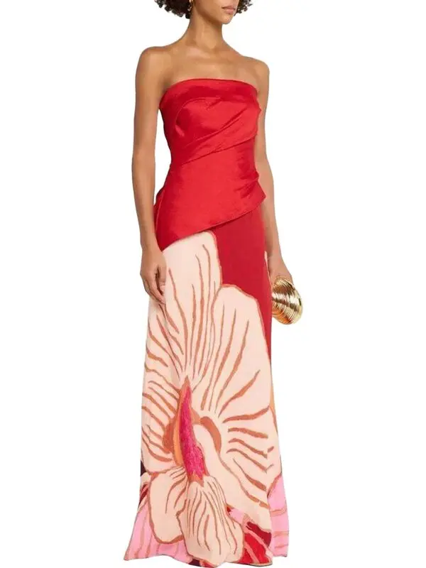 Acler Femme Fatale Lingle Floral Strapless Maxi Dress - Rouge Ecli
