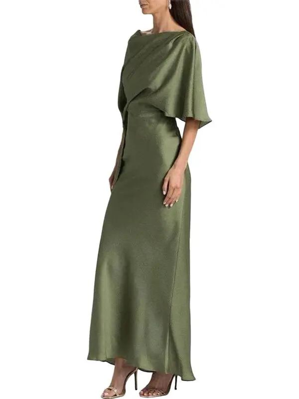 Amsale Hammered Satin A-line Gown - Moss