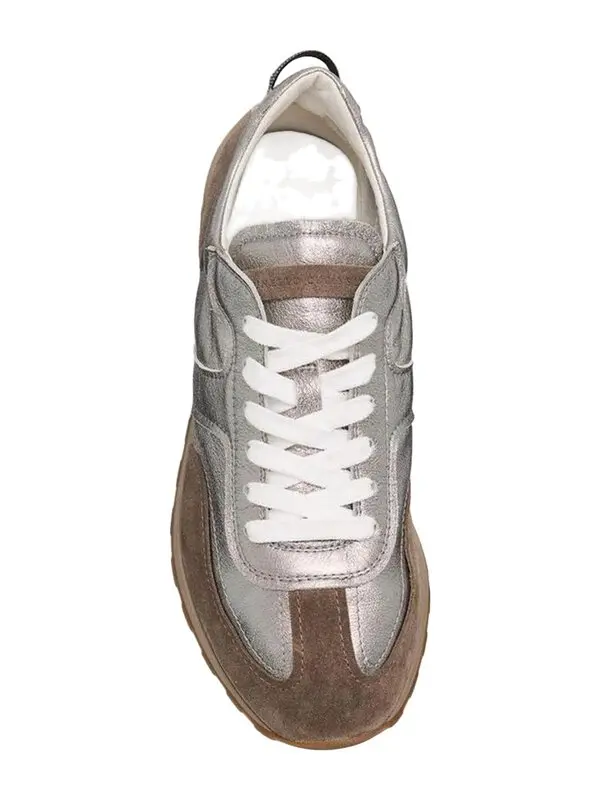 Brunello Cucinelli Monili Pull-tab Crinkle-effect Leather Low-top Sneakers - Silver