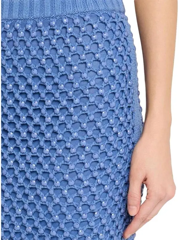 DIOTIMA Spice Crystal Striped Crochet Knit Midi Skirt - Sky