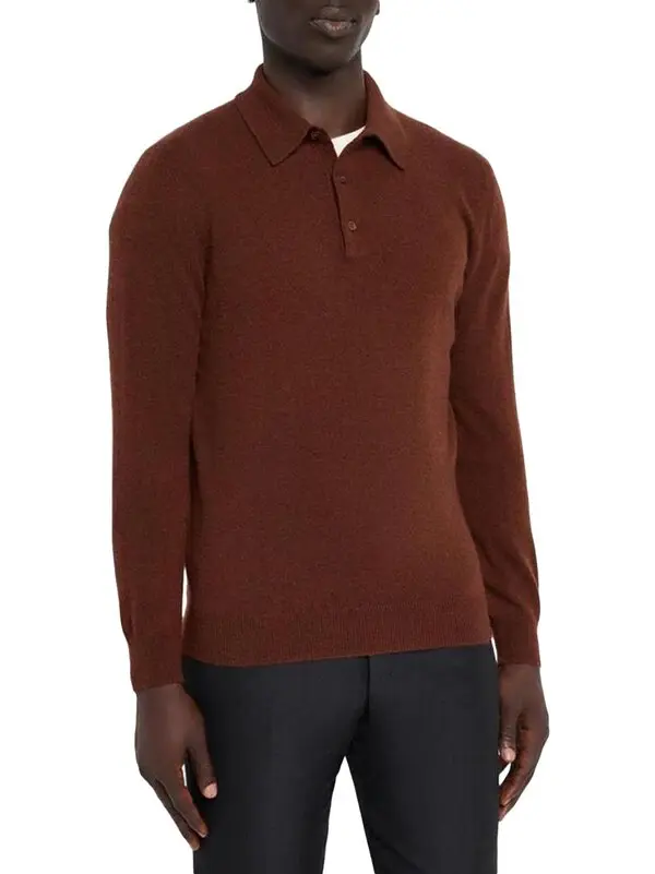 Neiman Marcus Apos;s Cashmere Melange Polo Sweater - Cinnamon
